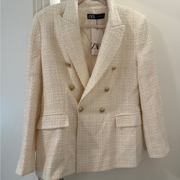 Zara | Jackets & Coats | Zara Cream Tweed Blazer | Poshmark